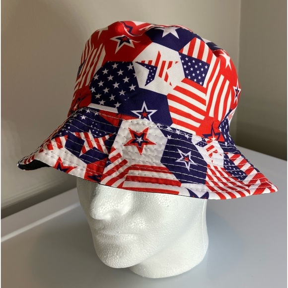 Accessories | New Bucket Hat Usa Flag Patriotic Reversible To Black ...